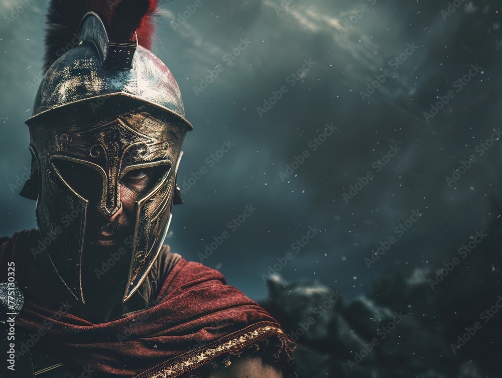 Heroic ancient Greek soldier in detailed armor, redplumed helmet ...