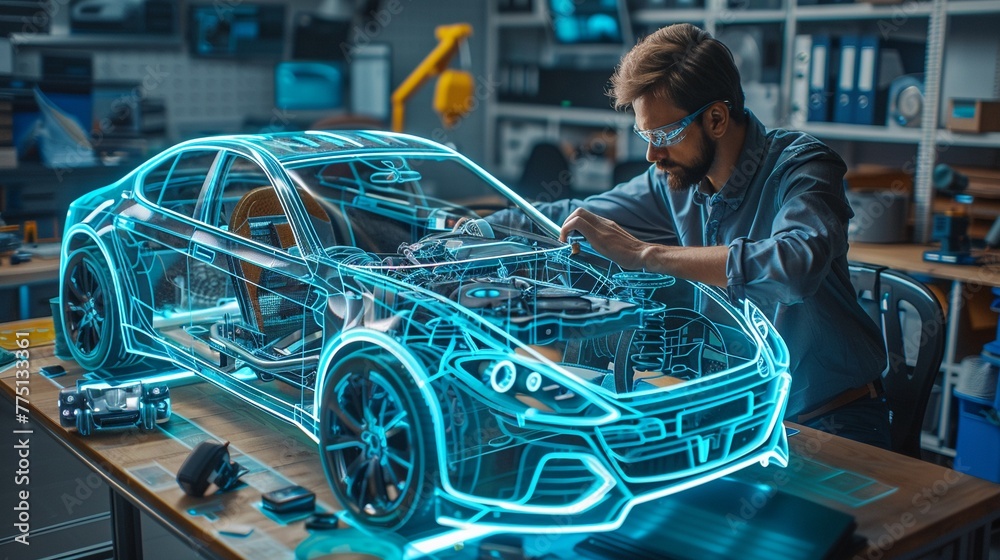 Automotive Engineer Using Generative AI An engineer in an automotive ...