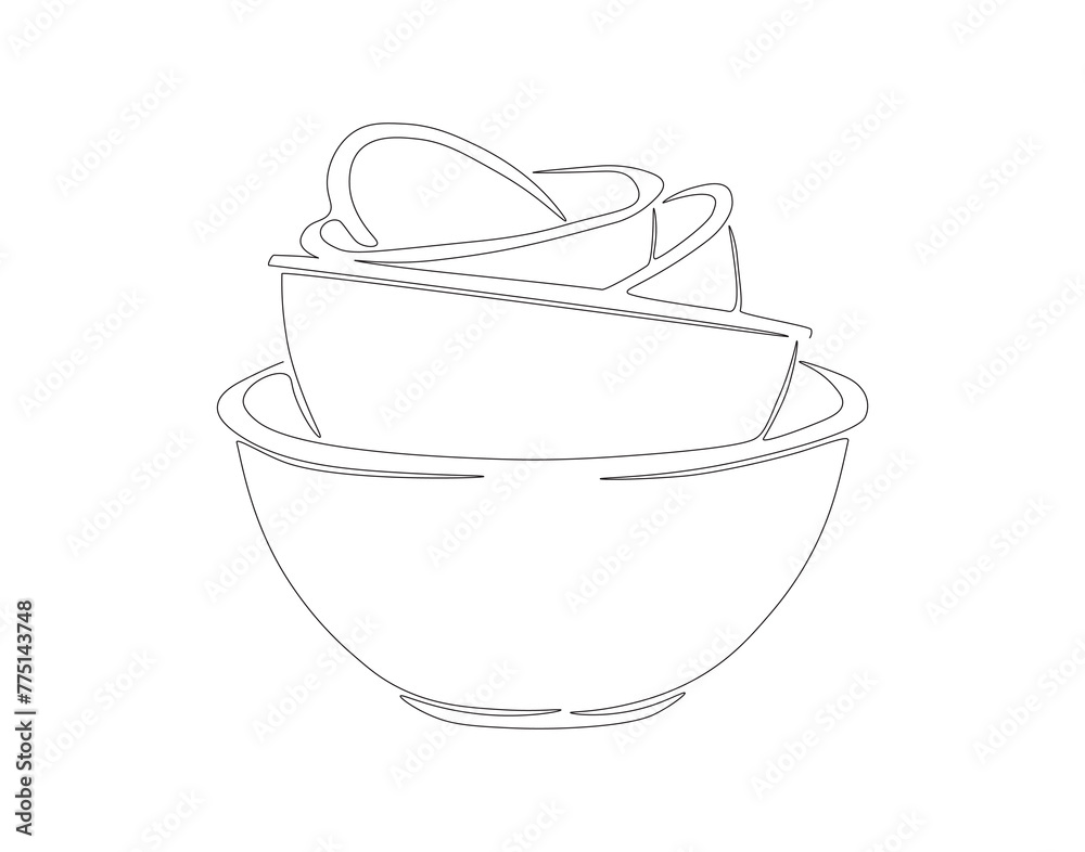 Continuous Line Drawing Of Stack Of Bowls. One Line Of Bowls ...