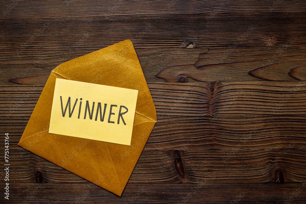 Winner concept. Lottery winner ticket of letter on golden letter ...
