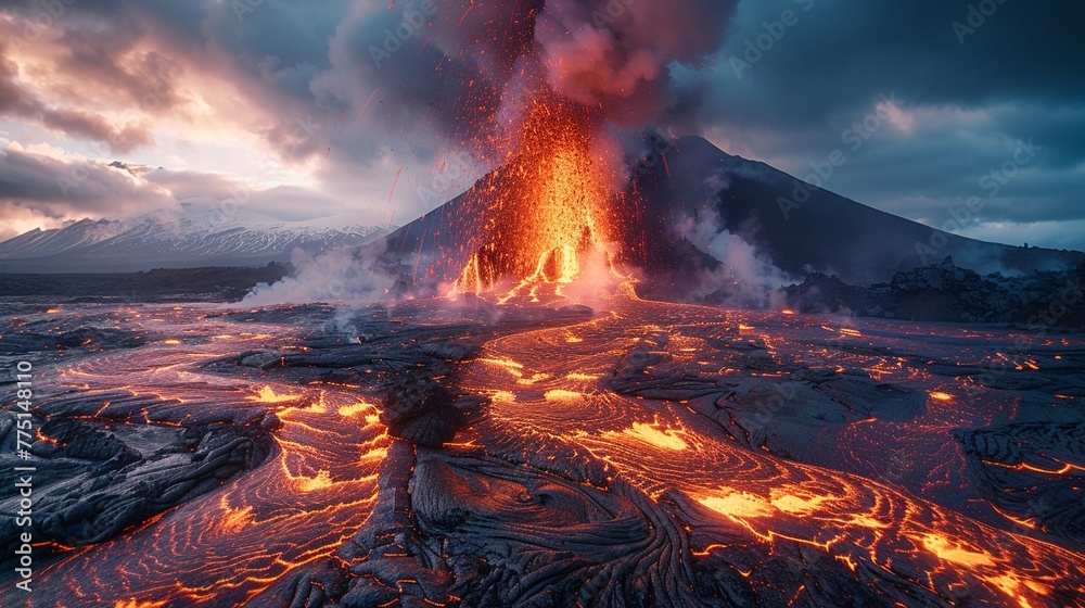 The dynamic power of a volcano eruption, showcasing the raw force of ...