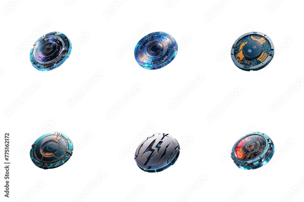 Set of six abstract images of a Neuralink type chip. Creative concept ...