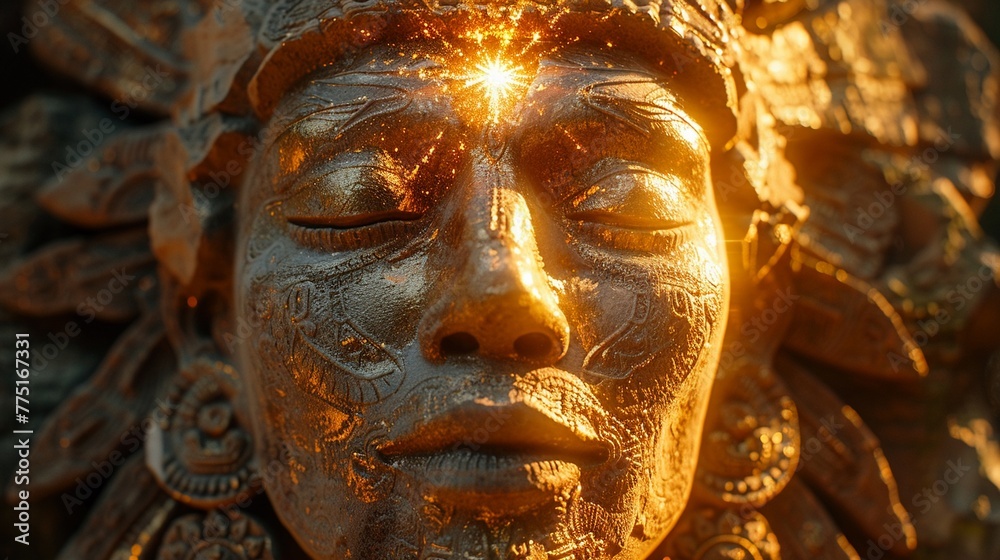 Sun God Inti Carvings Bathed in Golden Light The deitys image blends ...