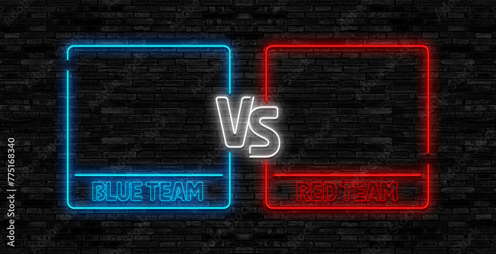 Versus screen design in neon style. Neon banner Announcement of two ...