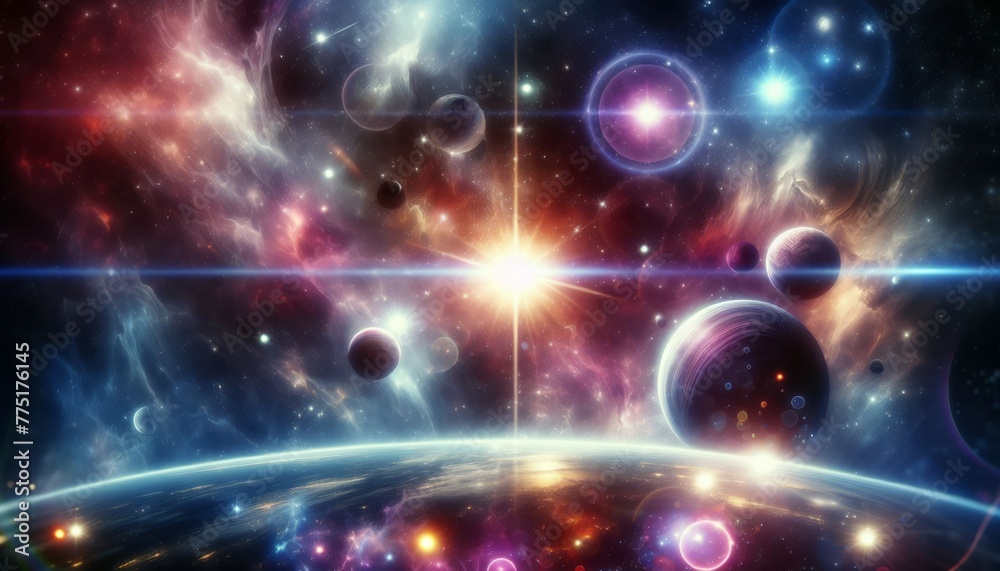 Space fantastic abstract background with stars, planets, flares. Outer ...
