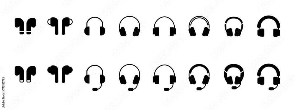 Headphone icon collection. Headphones of different shapes icon set ...