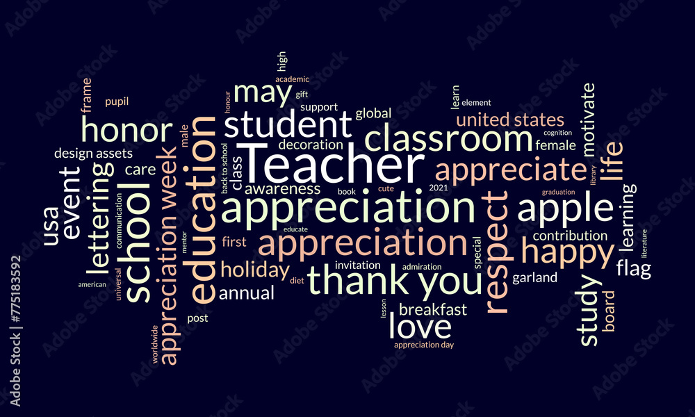 Teacher appreciation word cloud template. Education concept vector ...