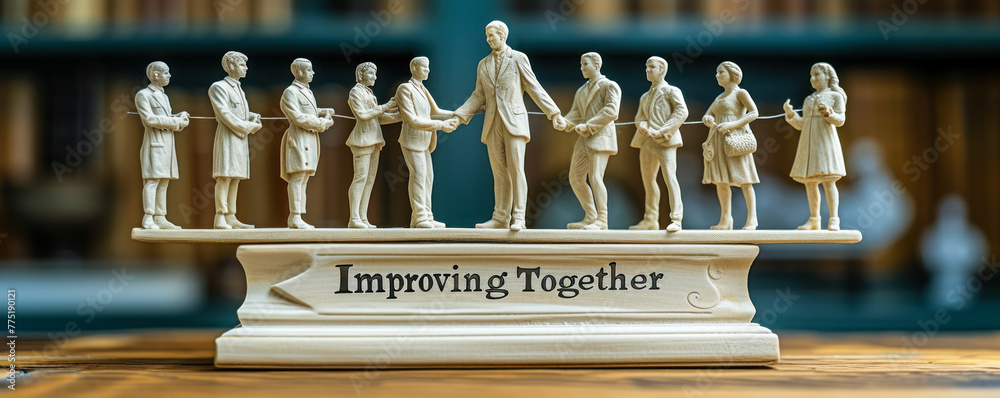 Improving Together concept with 3D human figures supporting a seesaw ...