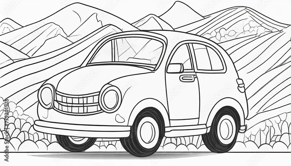 Car, black and white Illustration for coloring page. Stock Illustration ...