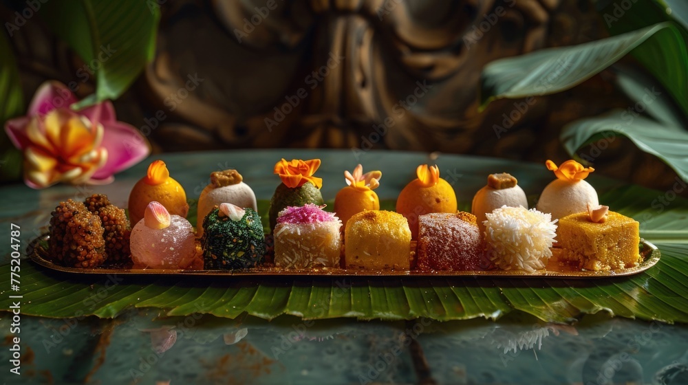 Elegant photo of Sinhalese sweets "Kavum," "Kokis," "Athirasa" on a ...