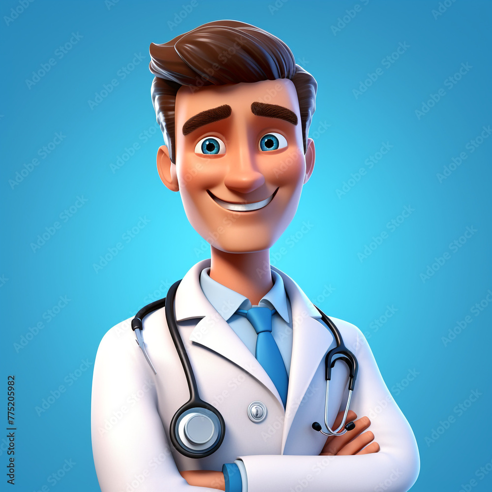 Human doctor cartoon character with stethoscope, looking at camera ...