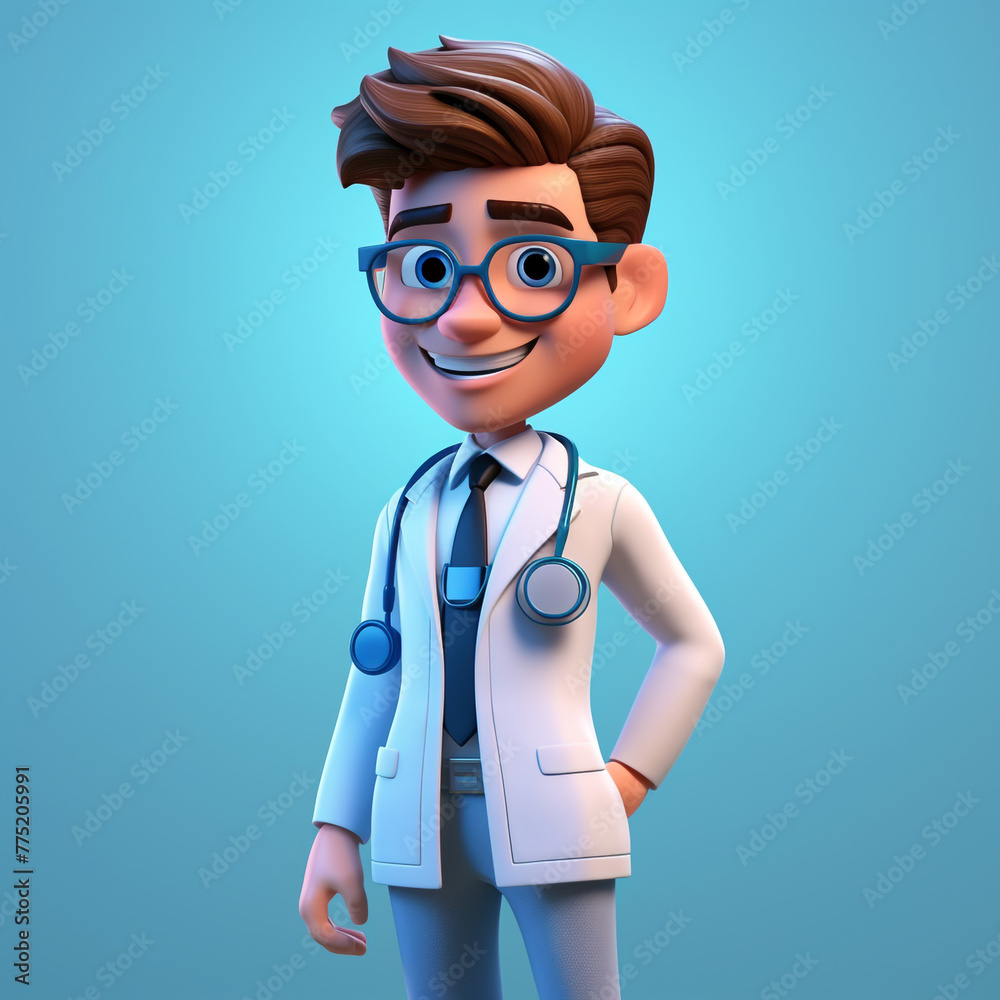 Human doctor cartoon character with stethoscope, looking at camera ...