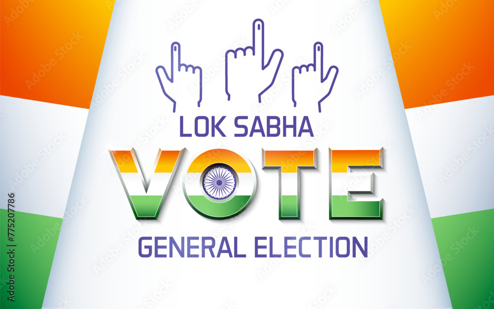 Vote India Lok Sabha General Election text in background. Inked fingers ...