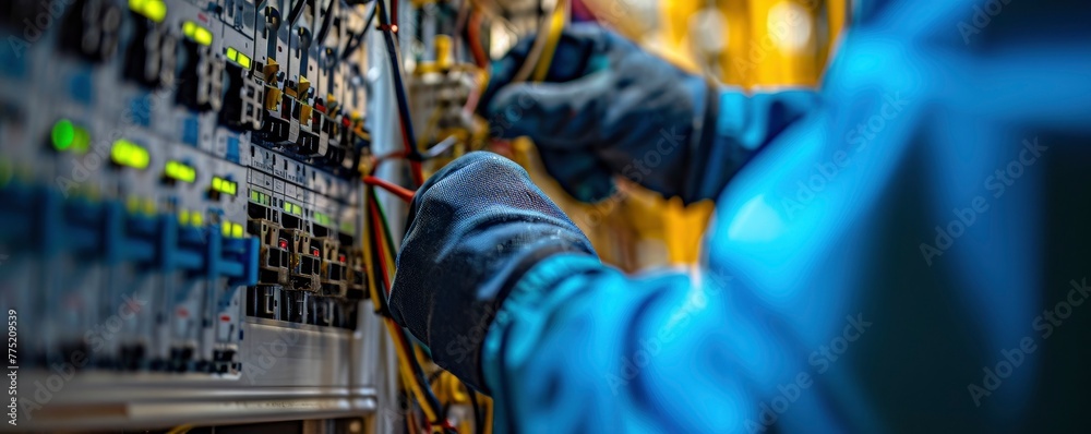 Checking voltage on electrical system. Technician working in an ...