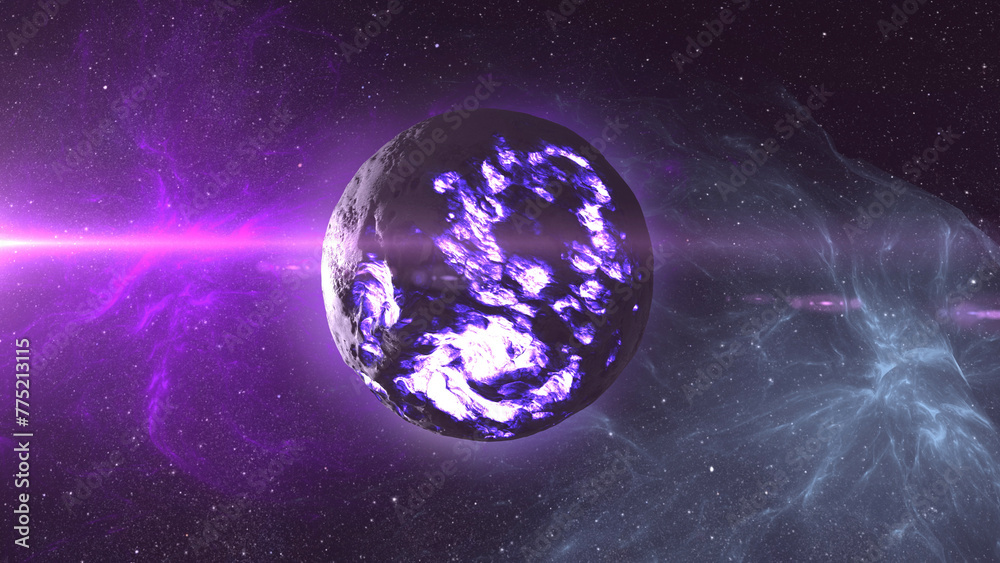 Purple dead Alien planet in deep space 3d rendering of alien rocky ...