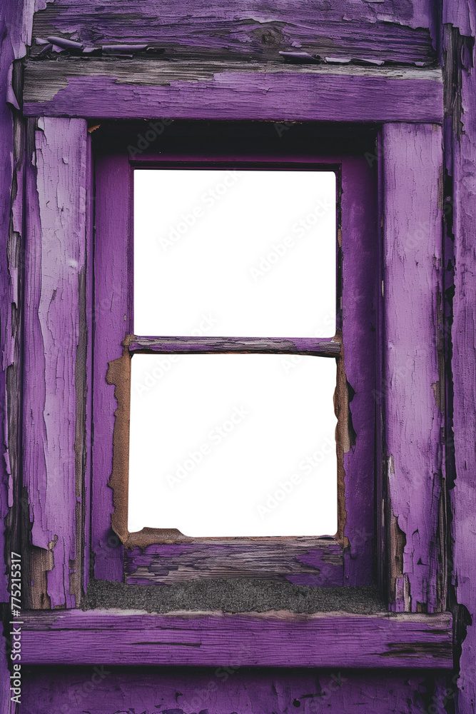 Old Purple apocalyptic wood window frame. Isolated transparent ...
