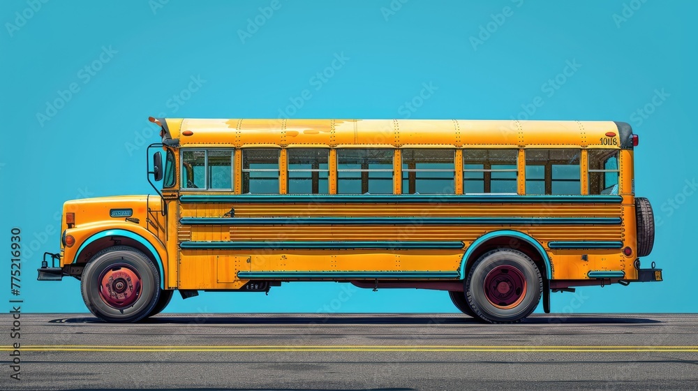 A school bus decorated in honor of Teacher's Day, solid color ...