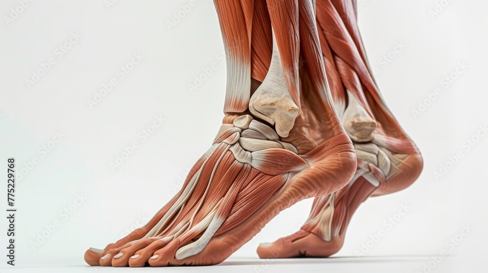 Detailed 3D medical illustration of human ankle and foot muscles and ...