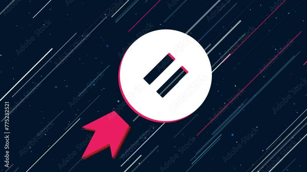 Pause symbol flies through the universe on a jet propulsion. The symbol ...