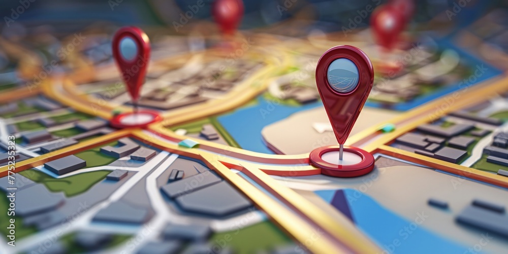 Through the lens of a digital map, location pins mark the path of ...