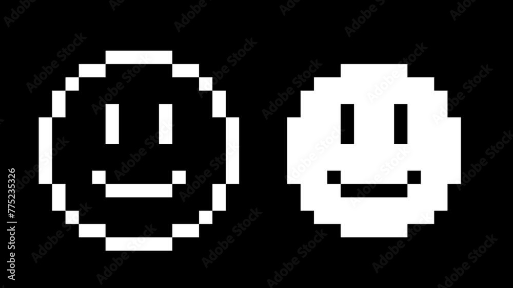 Emoji outline pixel art element animated with alpha channel. Black and ...