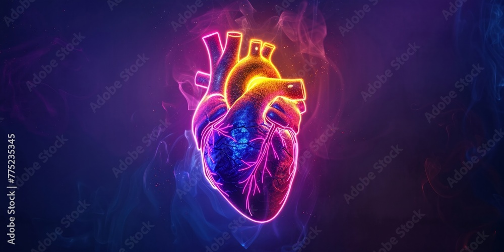 Vibrant neon outlines an anatomical heart, celebrating the science of ...