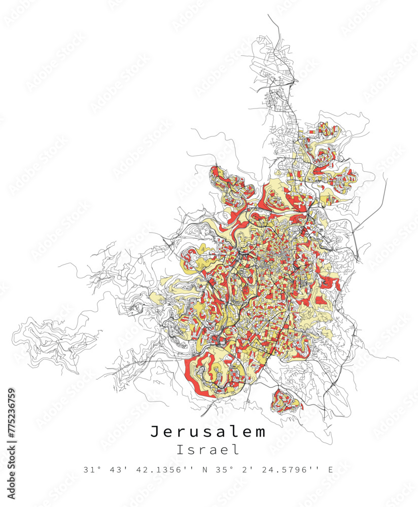 Jerusalem,Israel Urban detail Streets Roads Map ,vector element template image vector de Stock ...