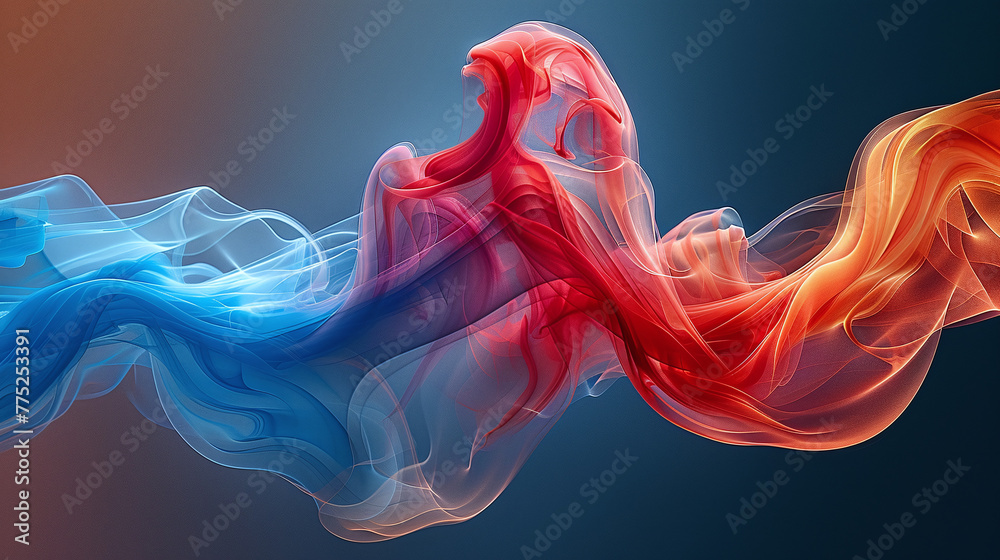 abstract smoke background, red and blue color palette, fluent dynamic ...