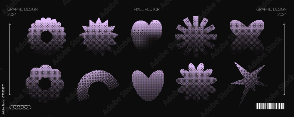 Trendy y2k shapes in pixel art style. Retro futuristic nostalgia ...