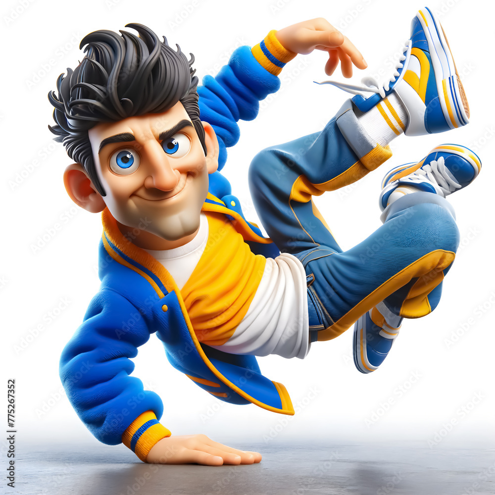 Funny 3D caricature of break dancer mid-move, Exaggerated break dancer ...