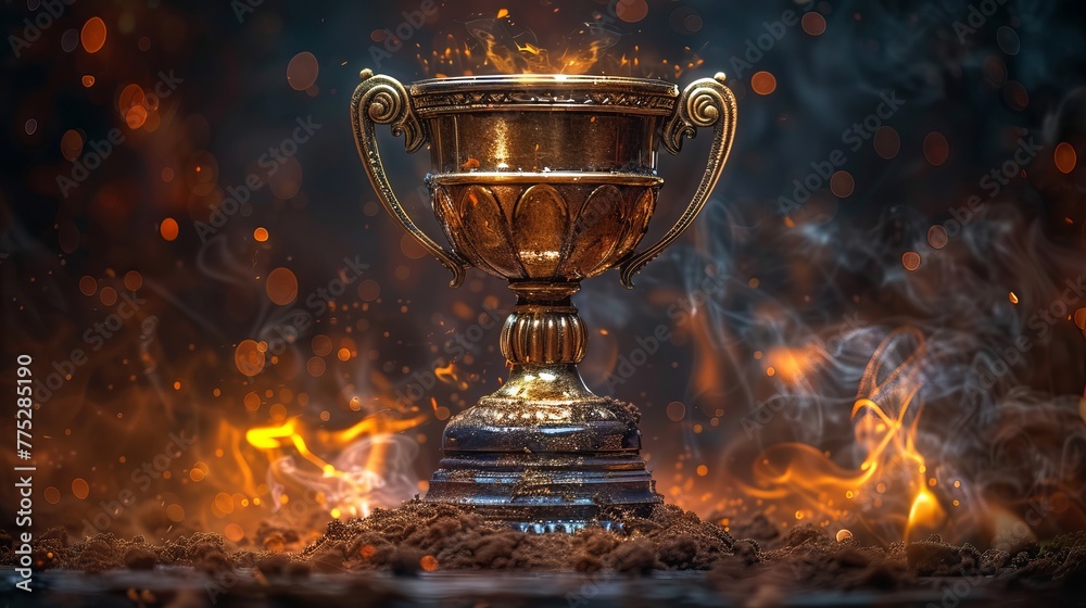 Champion golden trophy serving as a backdrop for the winner ...