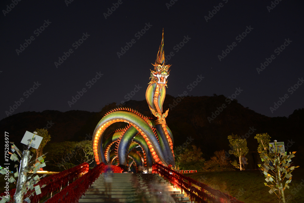 Night scene of Naga body is called Grandpa Phaya Sri Phet Khiri ...