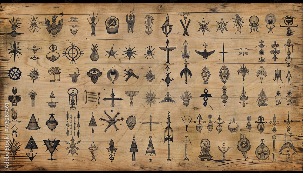 Large set of alchemical symbols isolated on white background. Hand ...