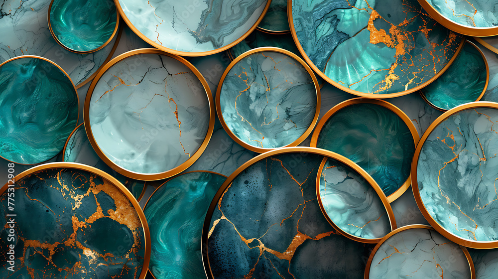 Turqoise and gold marble Circle Geometric Shapes Texture Background ...