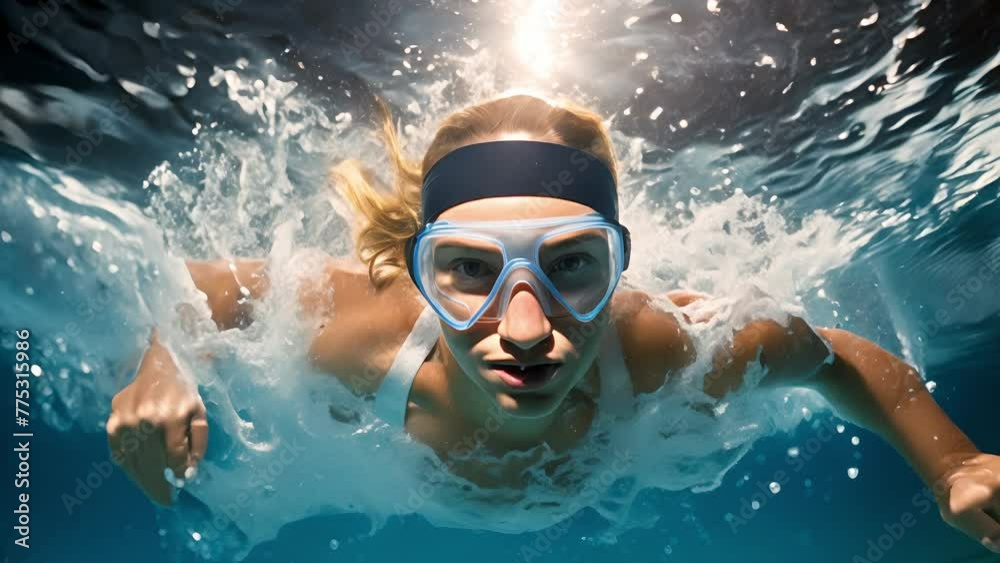 Female swimmer at the swimming pool, underwater, swimmer at the ...
