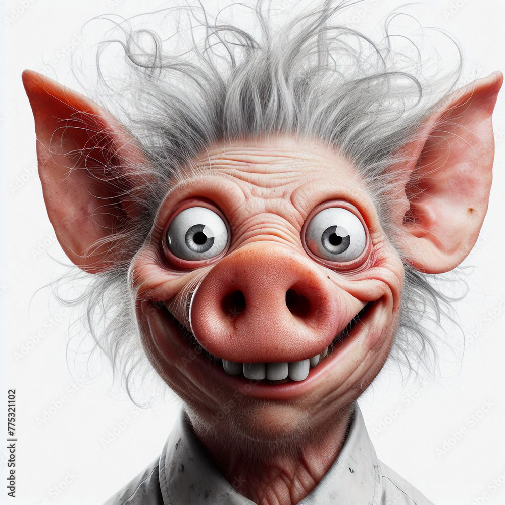 Portrait of crazy pig with wacky face isolated on white background ...