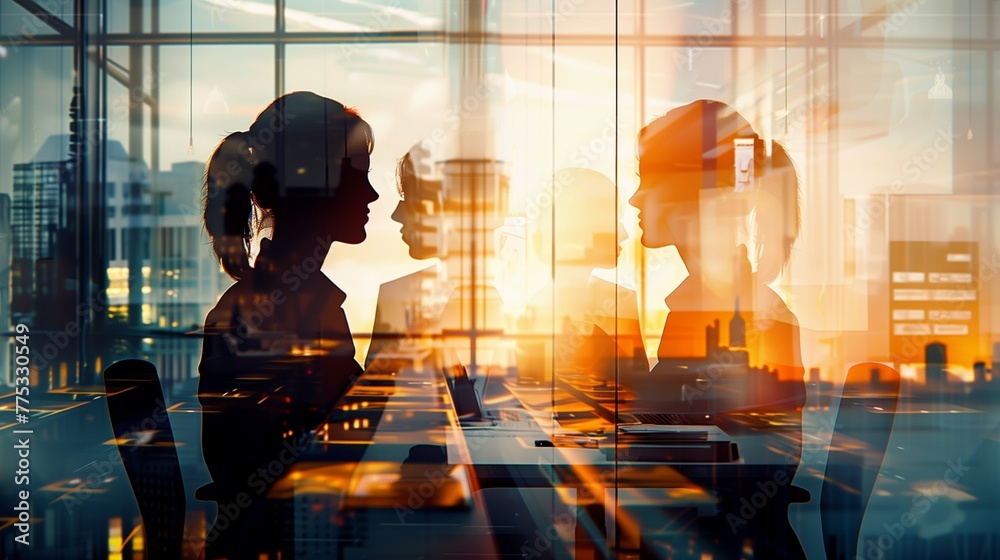 An artistic representation of business individuals working in tandem ...