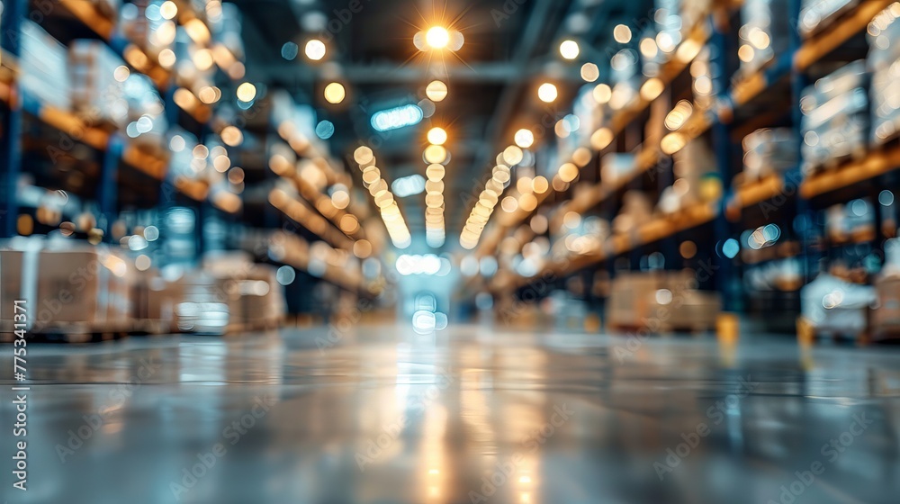 Abstract blurred business background with warehouse silhouette and ...