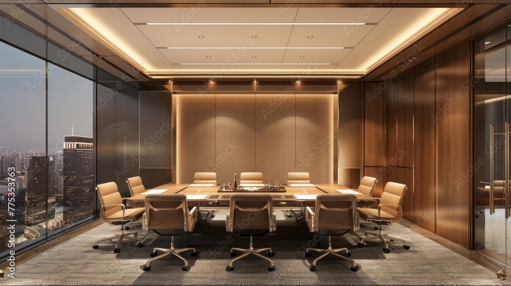 Spooky atmosphere: interior of meeting room in modern office with ...
