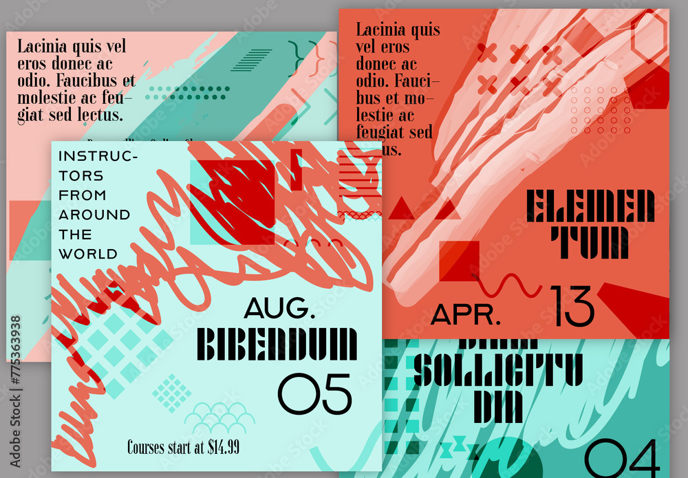 Social Media Square Post Layout Simple Geometric Shapes and Scribbles ...