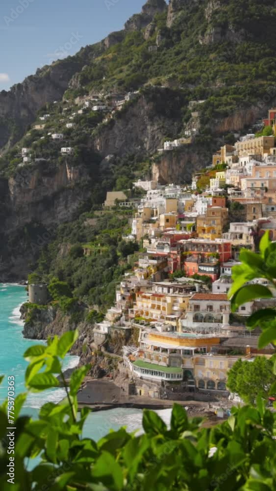 Beautiful Positano village, Amalfi coast, Italy. Camera moves between ...
