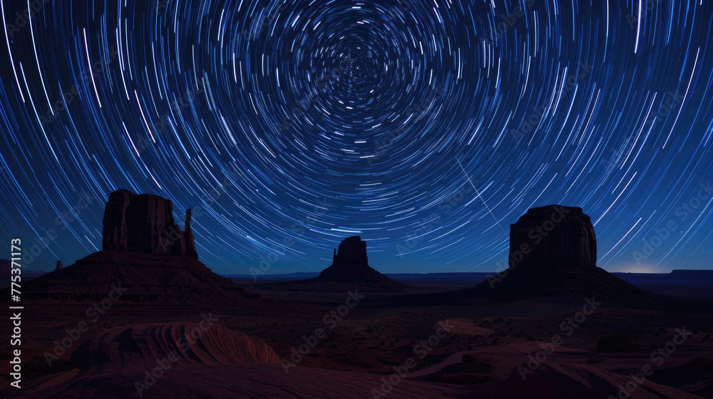Star tracing over Monument Valley, tracing stars moving round the North ...