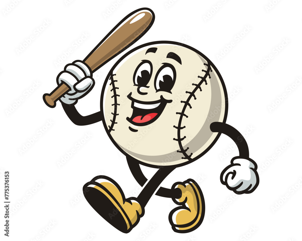 walking Baseball holding baseball bat cartoon mascot illustration ...