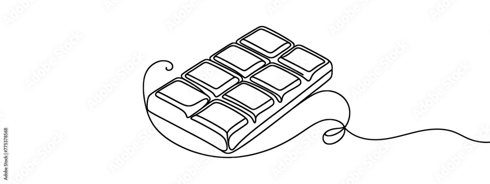 Continuous one line drawing of chocolate bar in silhouette on a white ...
