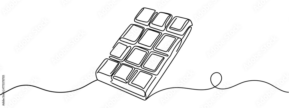 Continuous one line drawing of chocolate bar in silhouette on a white ...