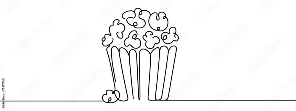Popcorn in a cup continuous one line drawing. Vector ...