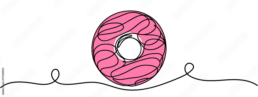 continuous line of donuts.one line drawing of donuts isolated on white ...