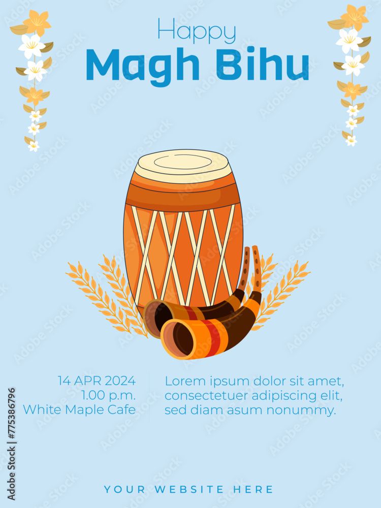 New Year Happy Bihu poster template design. Harvest Festival Of Assam ...