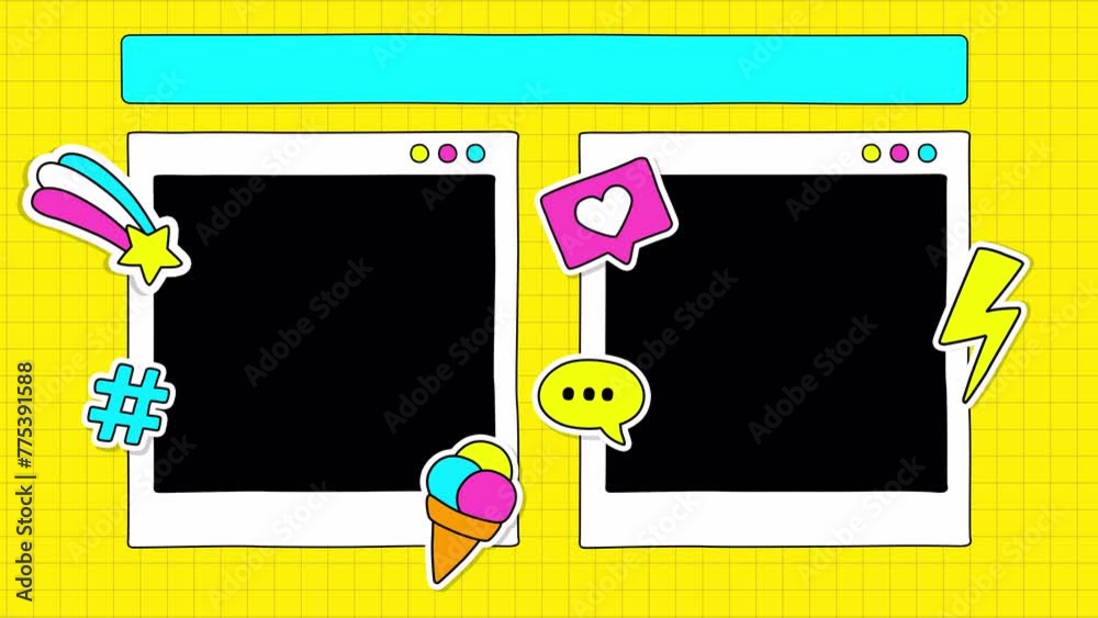 Cartoon frame with animated stickers. Transparent background for video ...