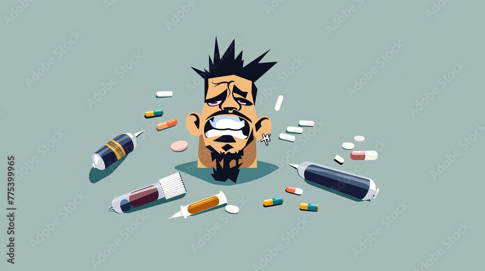 A cartoon illustration of a drug dealing man, with exaggerated facial ...